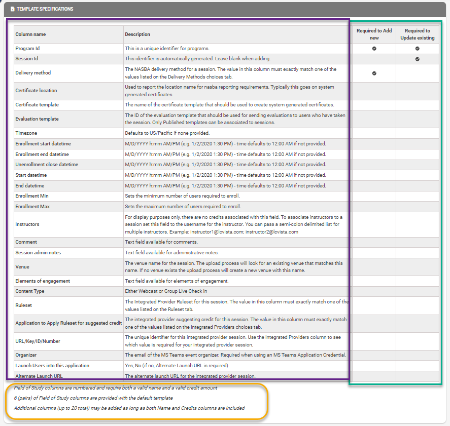 Bulk Uploads: Sessions – LCvista Knowledge Base